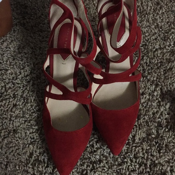 Zara | Shoes | Zara Red Velvet Heels | Poshmark